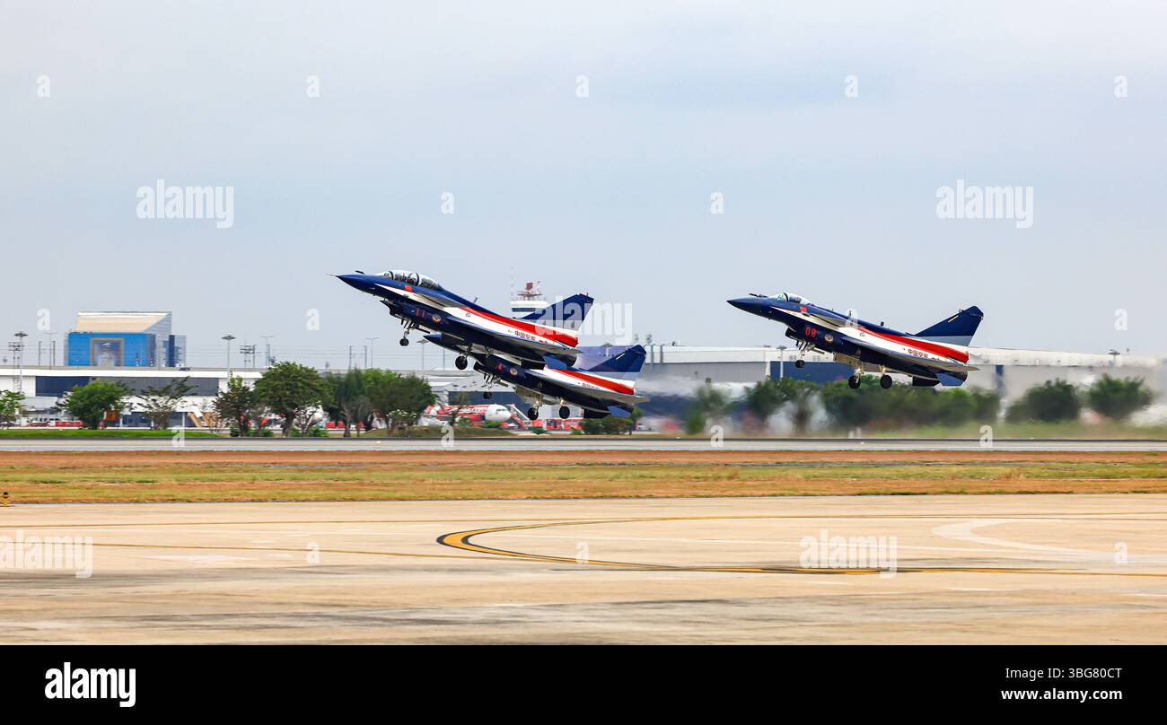 J-10 of China Air Force Aerobatics team on formations take-off at ...