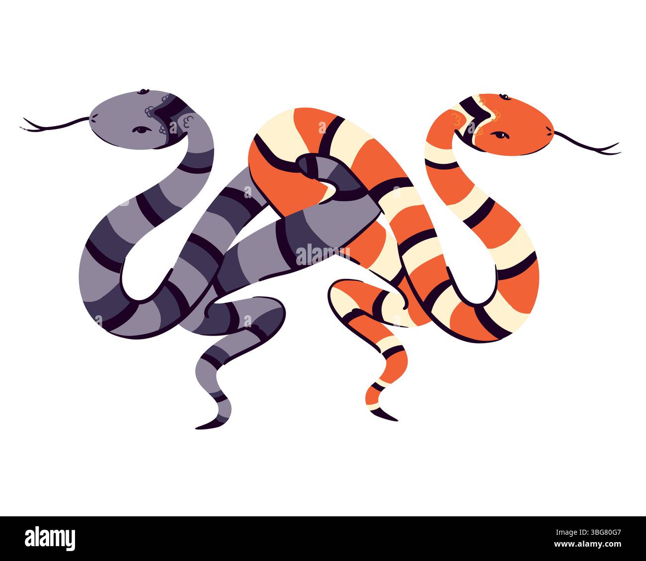 Two snakes intertwined by tails. Vector illustration. Witch magic sign ...