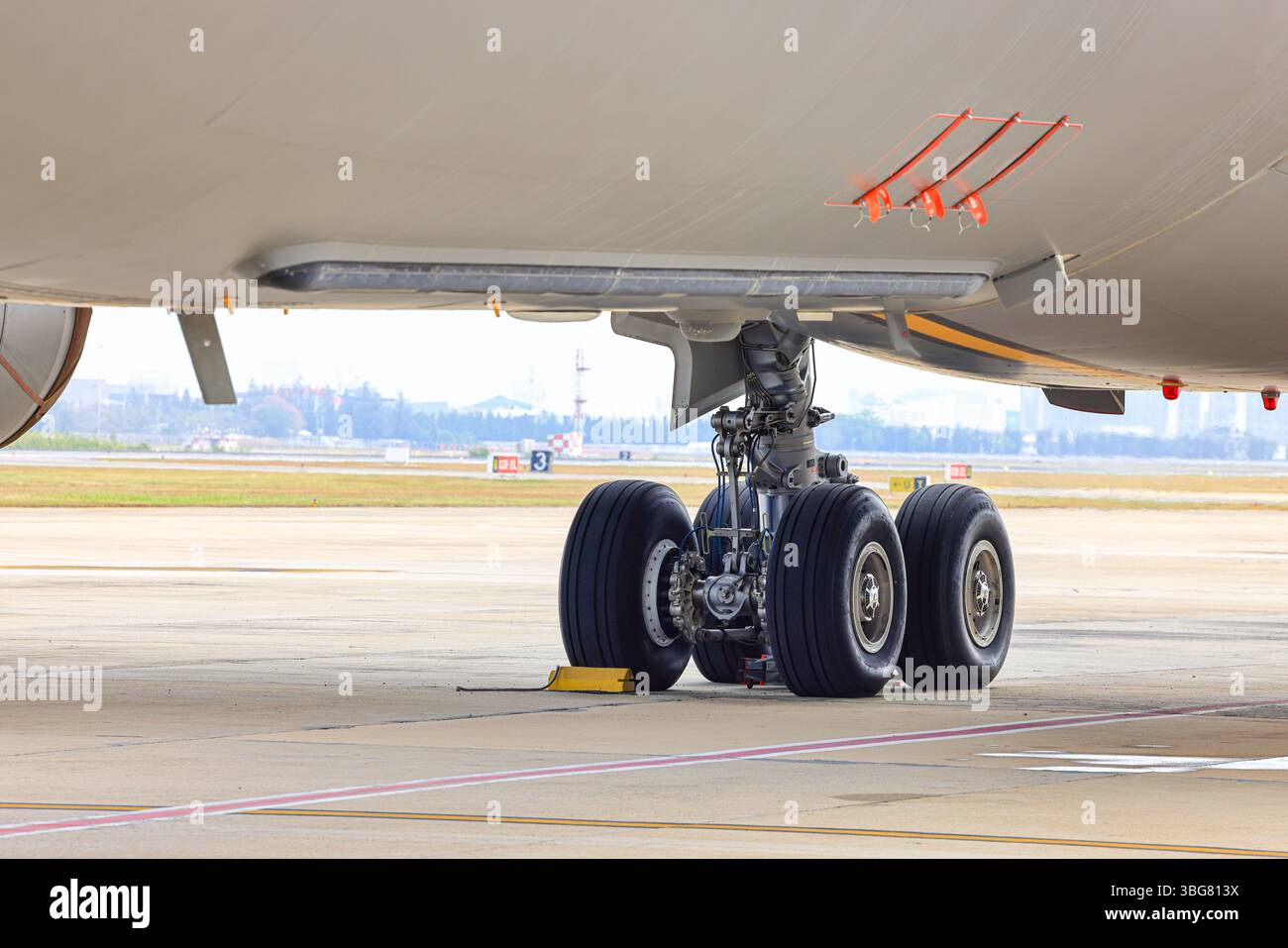 Nose landing gear of modern passenger aircraft taxi on taxi way Stock ...