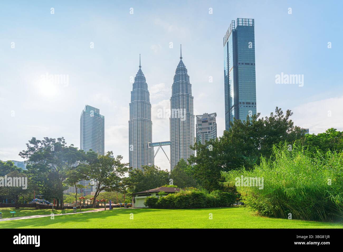 Awesome view of the KLCC Park and Petronas Twin Towers Stock Photo - Alamy