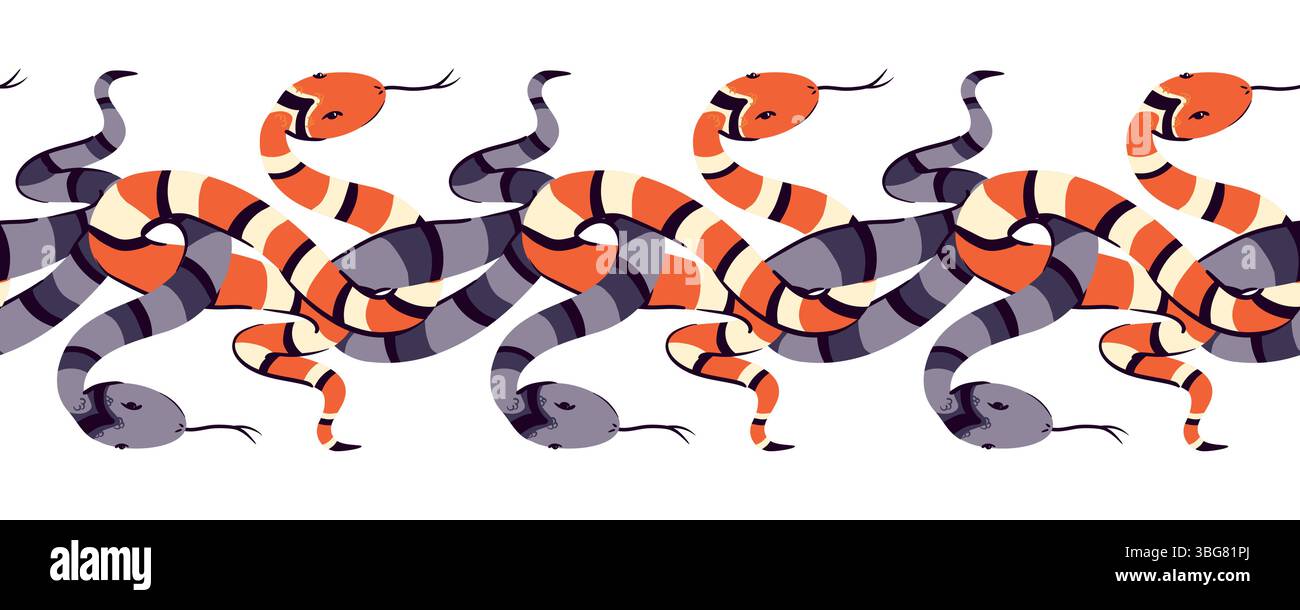 Horizontal seamless pattern of snakes with intertwined tails. Vector ...