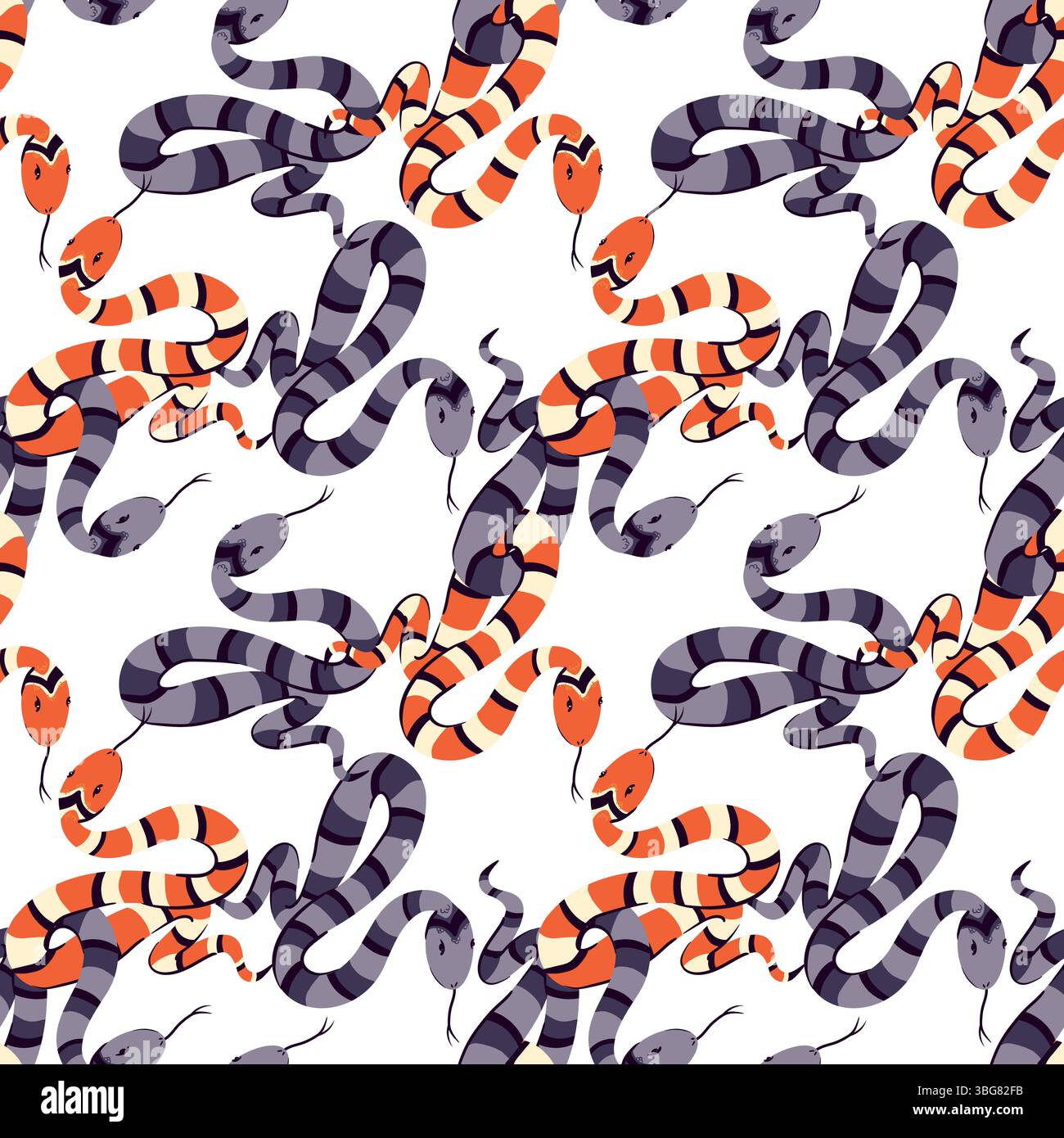 Seamless pattern of snakes with intertwined tails. Vector background ...