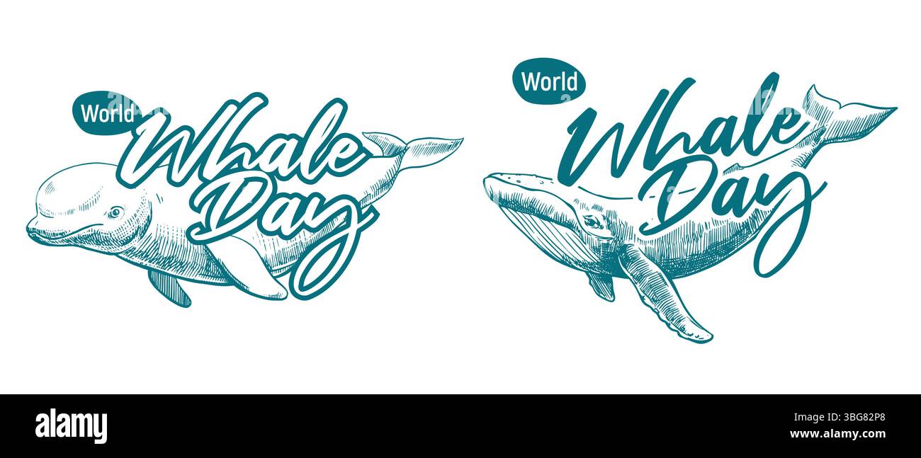 Emblems with an appeal to save marine mammals. Whale Day, February 19 ...