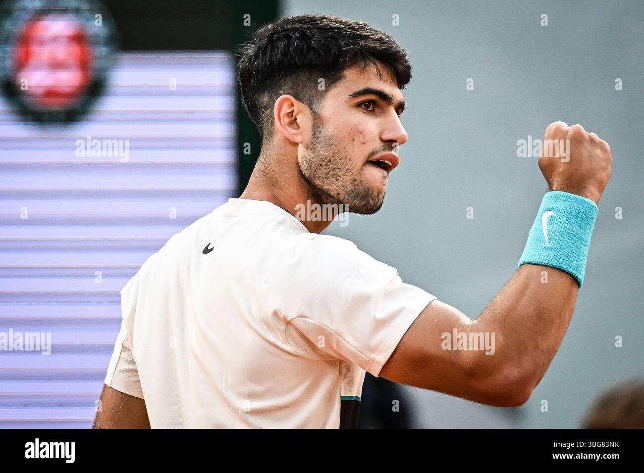 Carlos ALCARAZ of Spain celebrates his point during the tenth day of ...