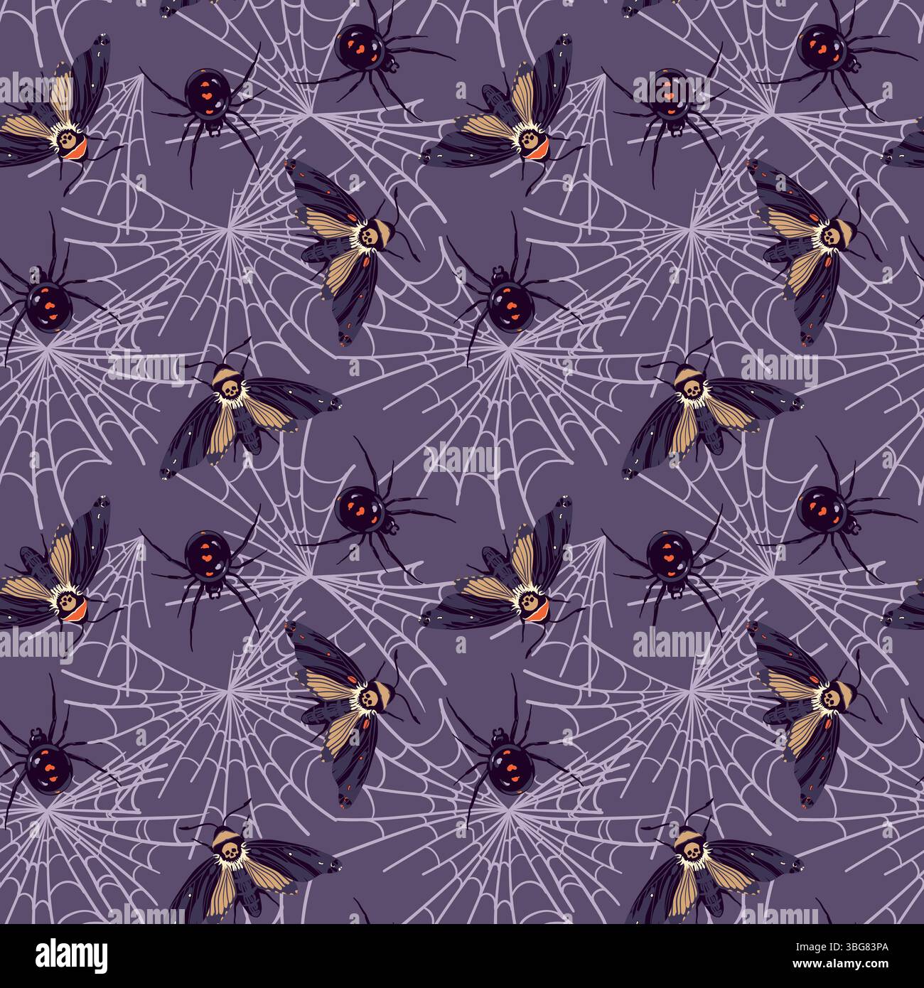 Vector seamless pattern with black spider and butterfly in flat style ...