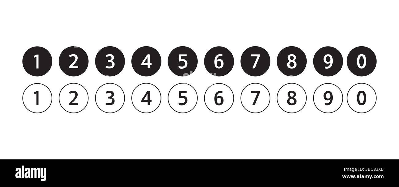 Black and White Circle Number Icons Set – Minimal Numeric Label ...