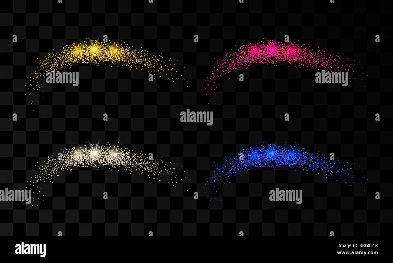 Set of four light wave with gold, silver, red and blue glitter effects ...