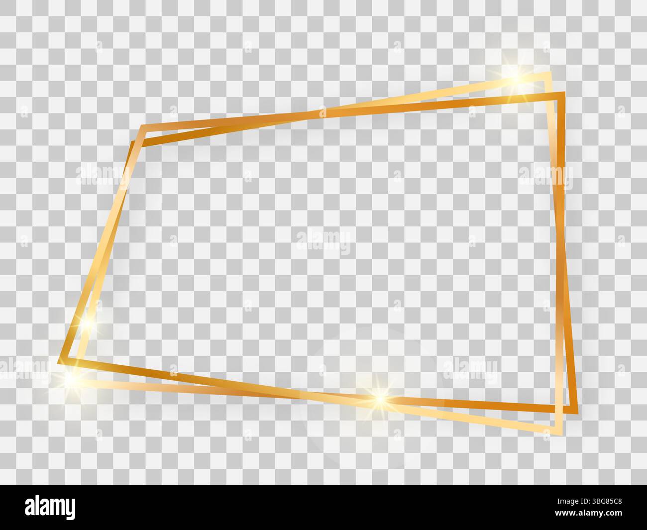 Double gold shiny trapezoid frame with glowing effects and shadows on ...