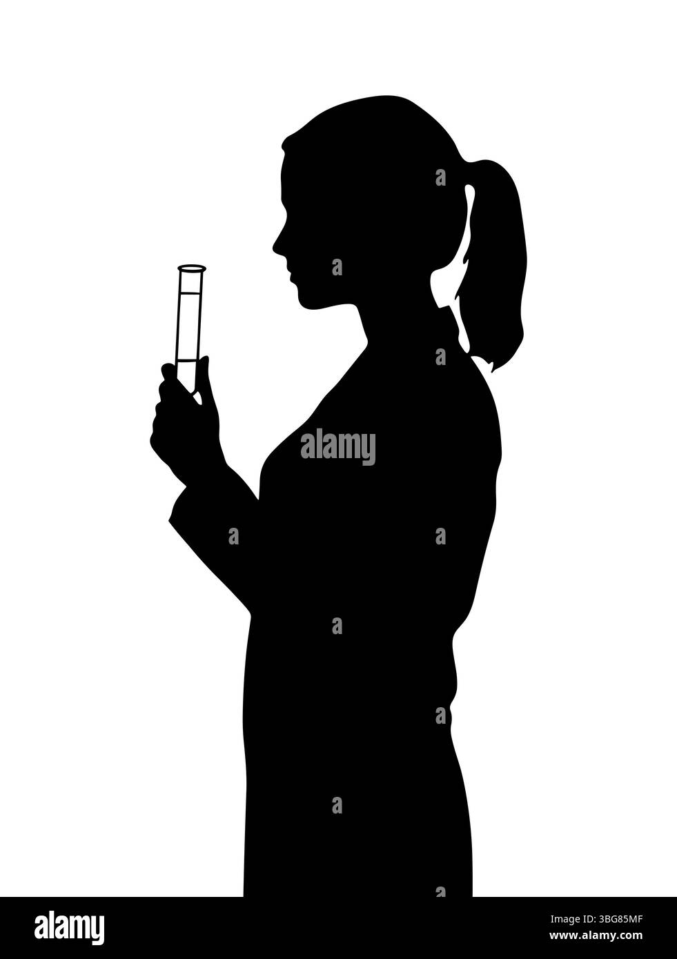 Black silhouette woman scientist in lab coat with test tube in hand ...