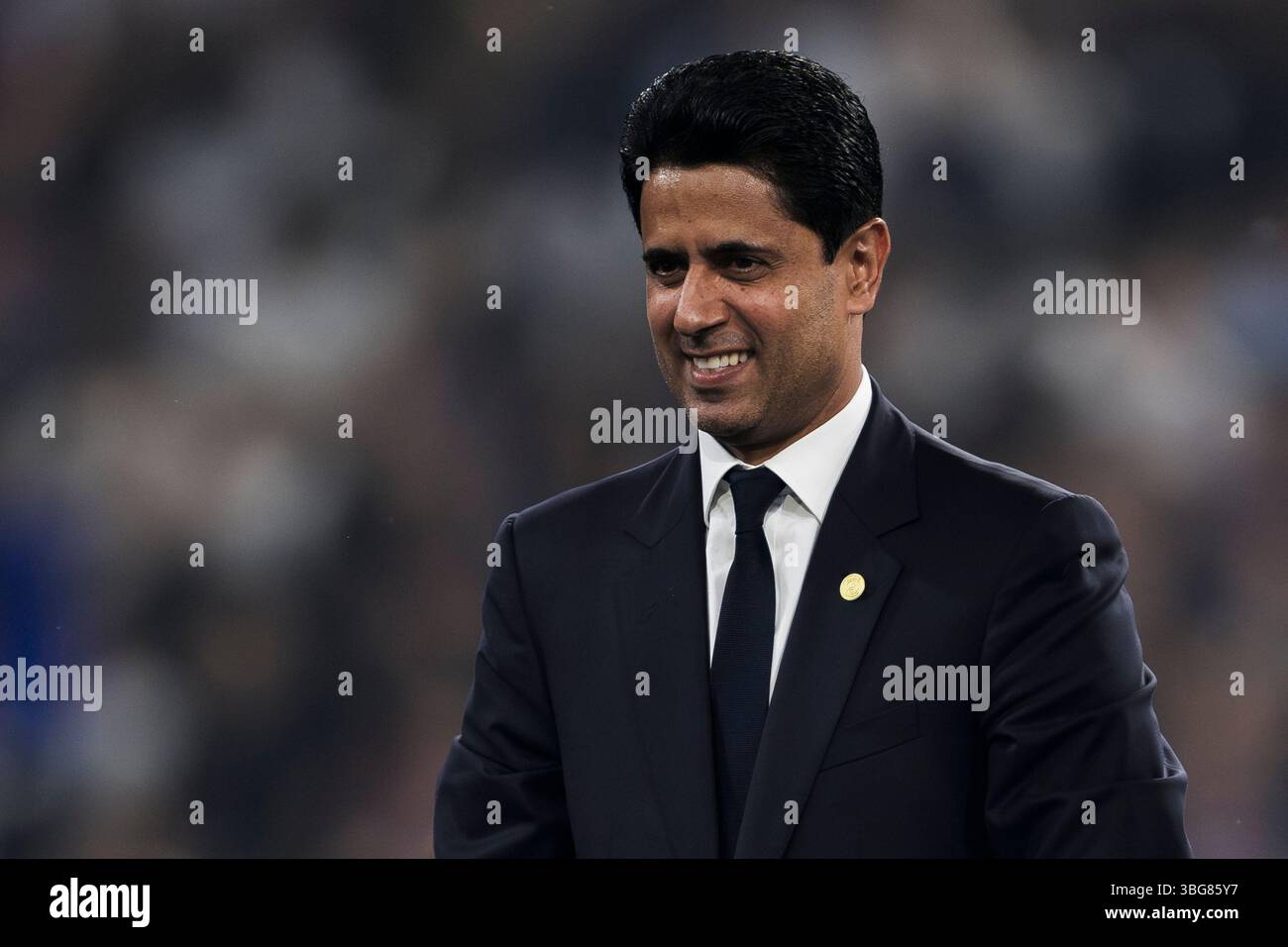 Nasser Al-Khelaifi smiles during the award ceremony at the end of the ...