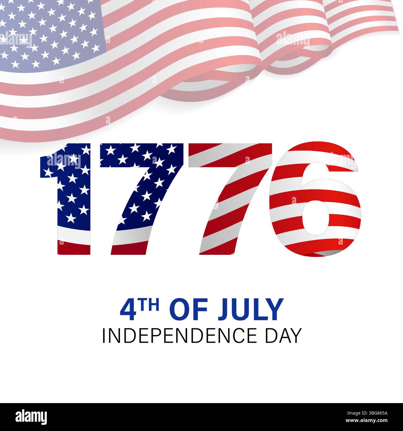 1776, 4th of July - Independence Day with USA wavy flag. Fourth of July ...
