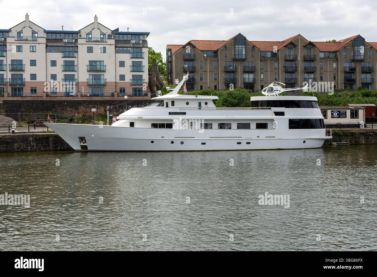 Miss Conduct luxury boat with small helicopter, Floating Harbour ...