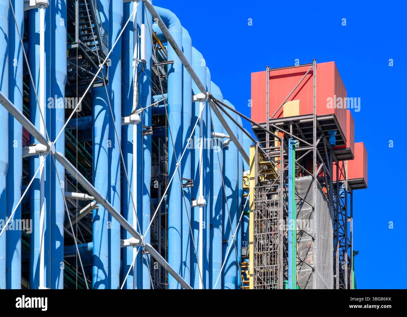 Pompidou Centre opening 1977. Built in High Tech style with the colour ...