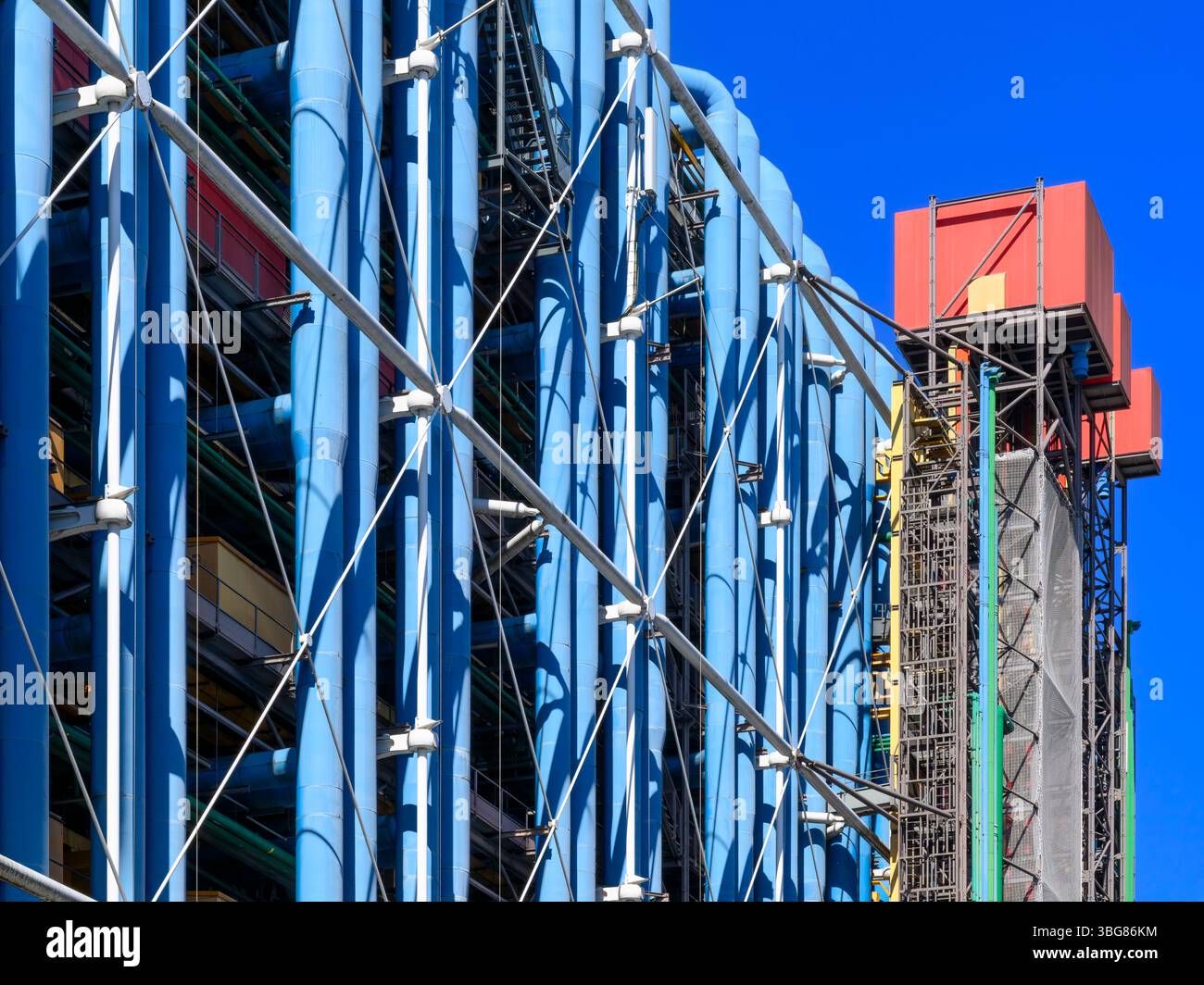 Pompidou Centre opening 1977. Built in High Tech style with the colour ...