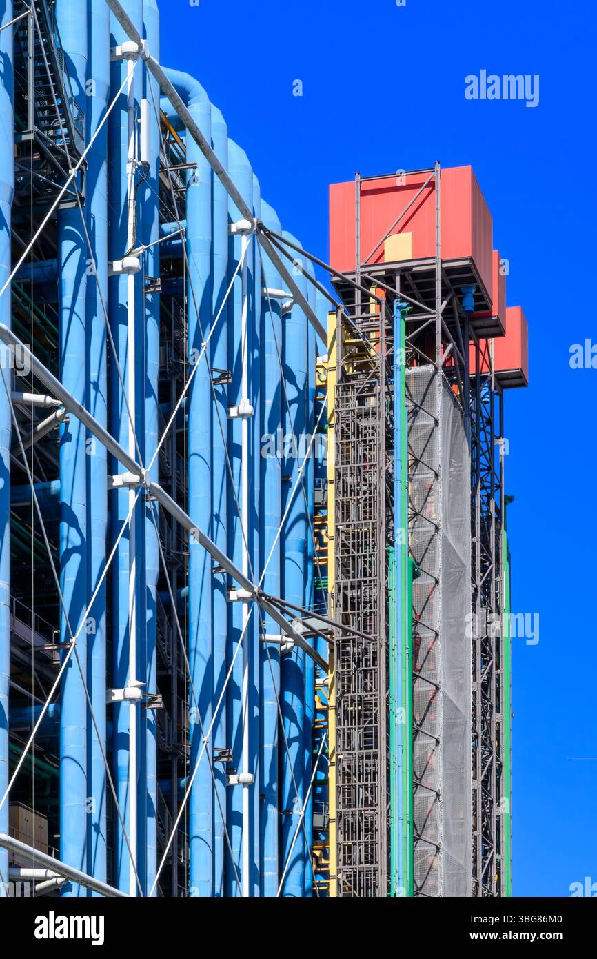 Pompidou Centre opening 1977. Built in High Tech style with the colour ...