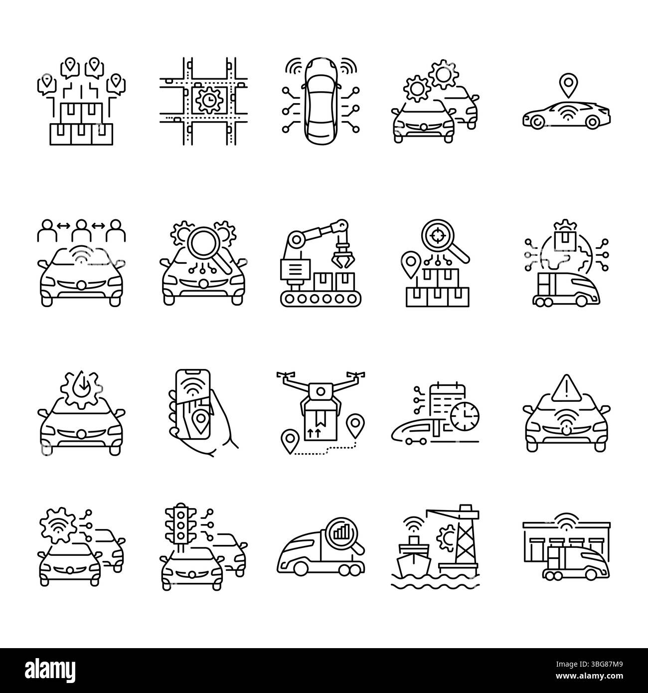 AI Logistics black line icon for digital and print projects. Minimal ...