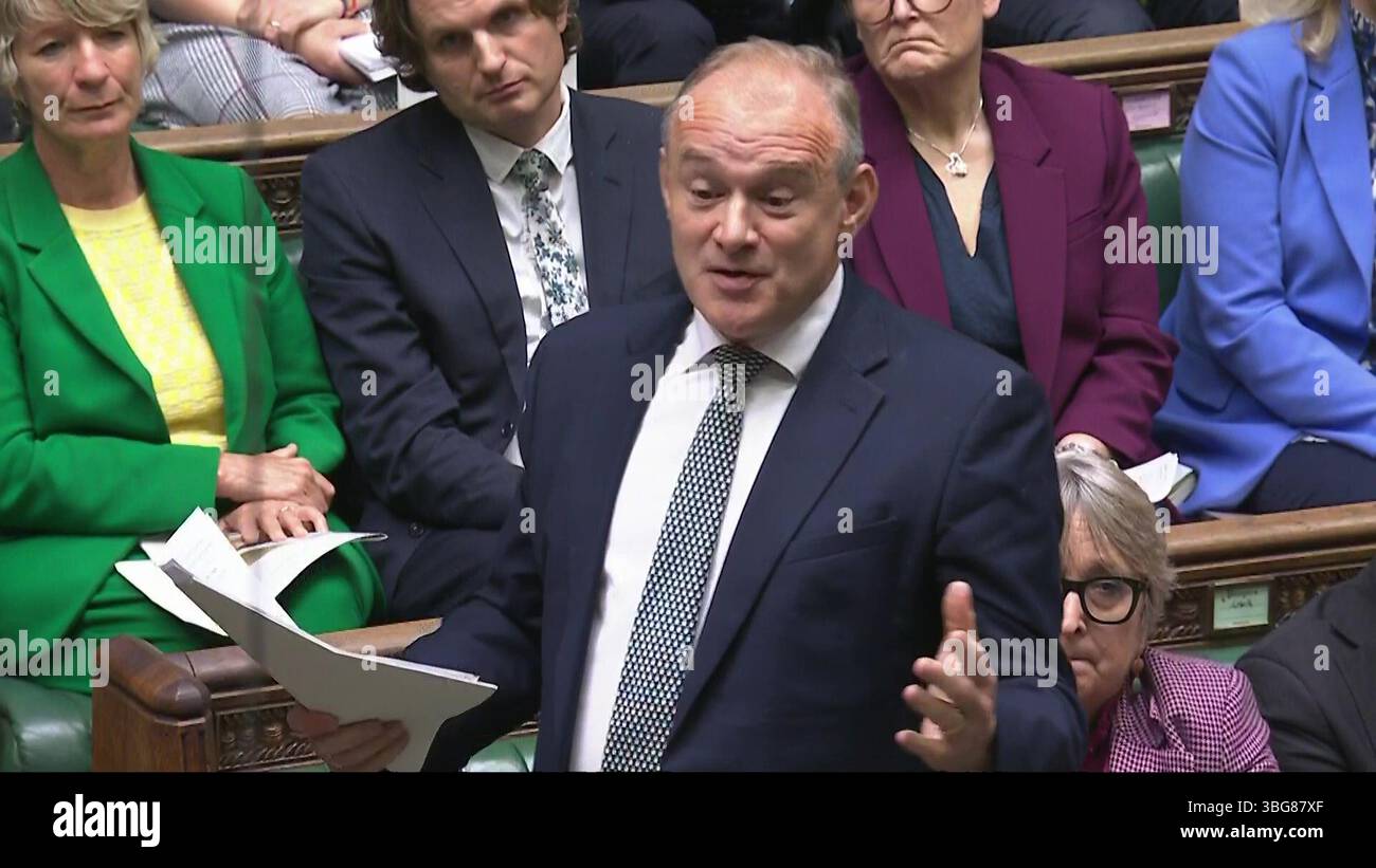 Screen grab of Liberal Democrat leader Sir Ed Davey speaking during ...