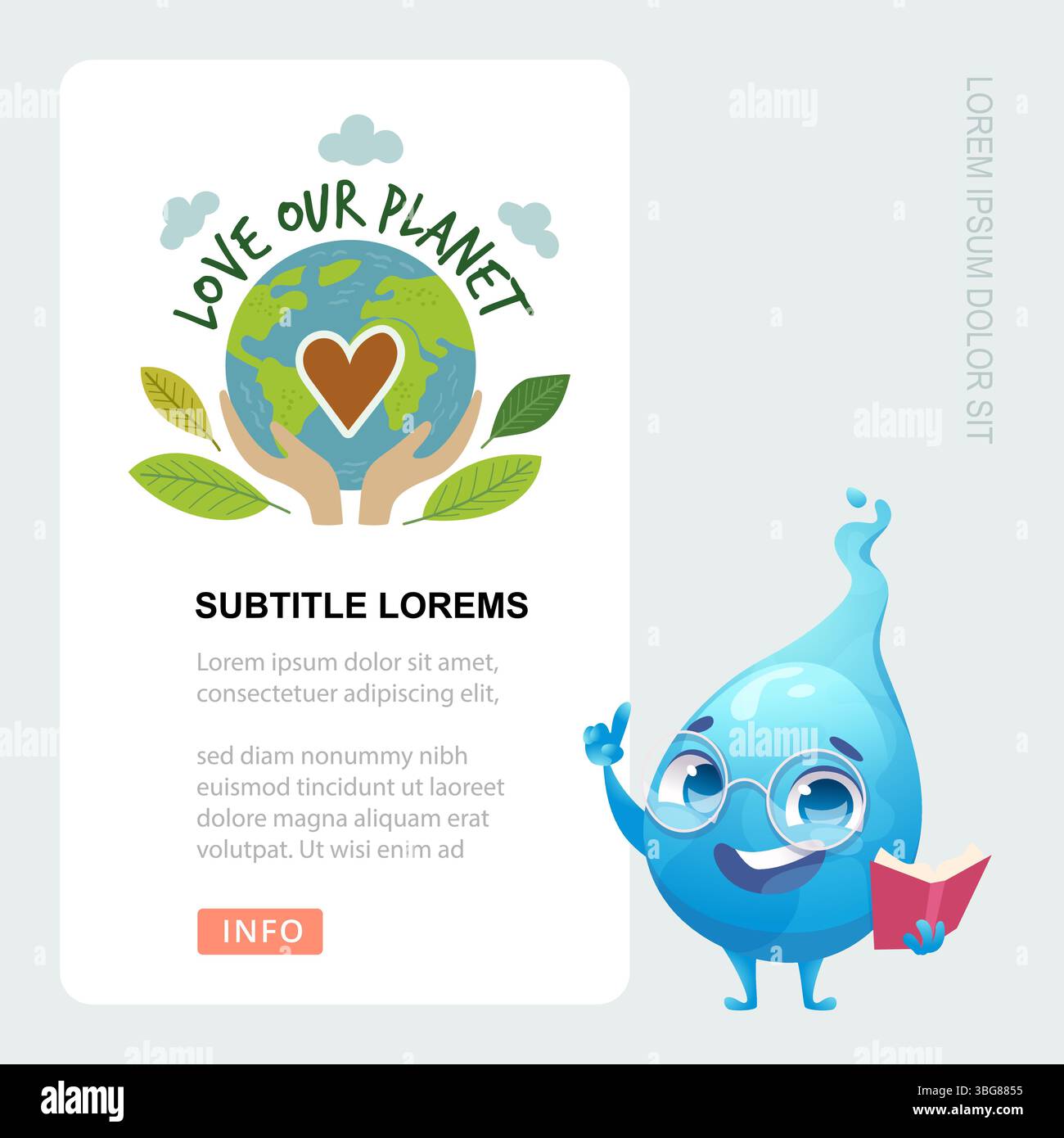Ecology banner. save the worlds concept banner with cartoon water drop ...