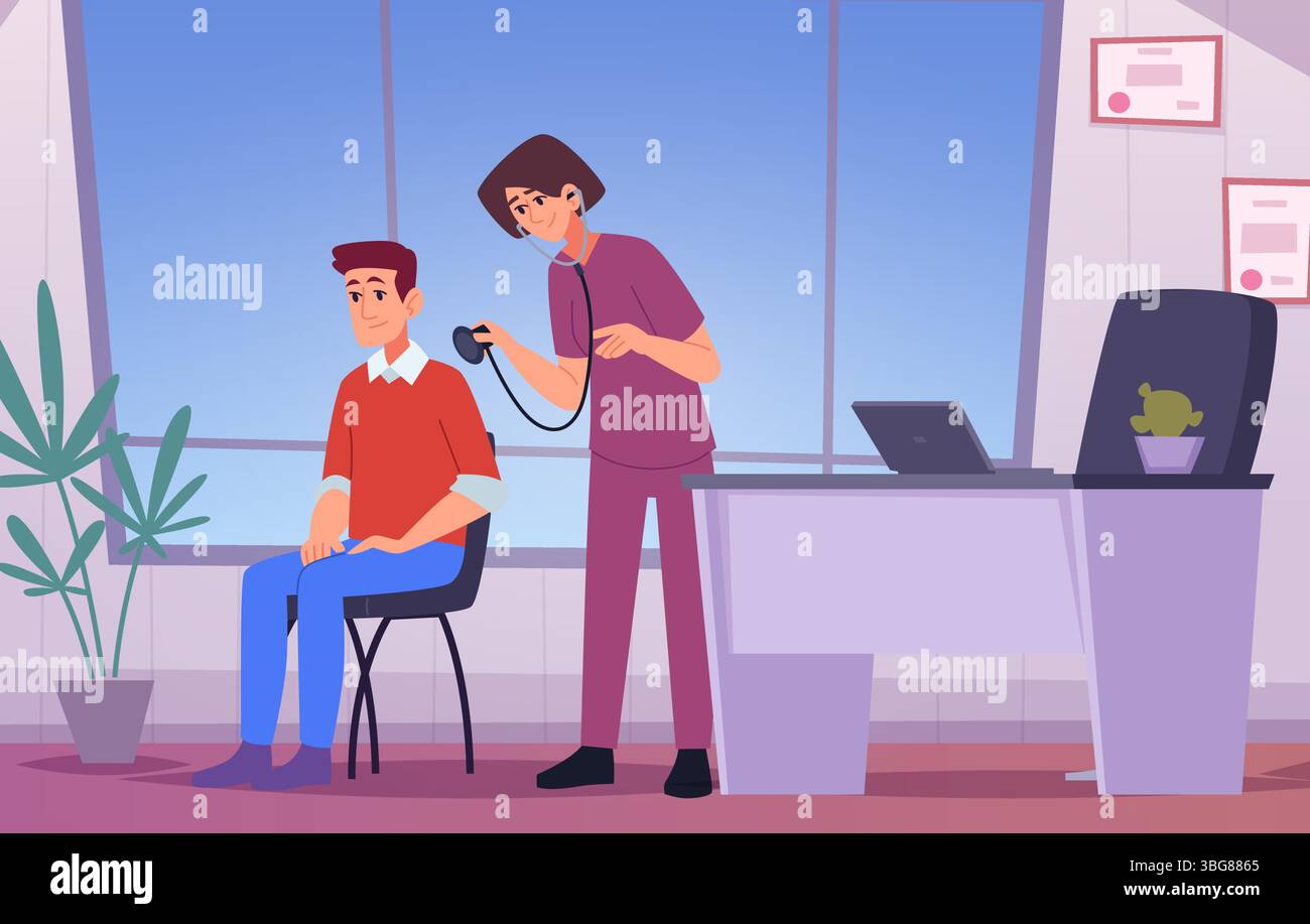 Medical cabinet. routine doctor check up procedure. vector cartoon ...