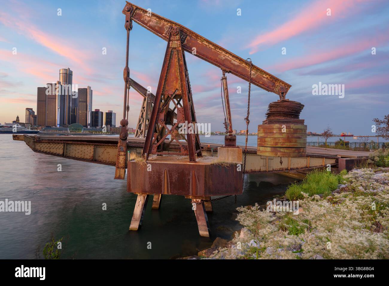 The Detroit, Michigan, USA skyline as seen from across the Detroit ...