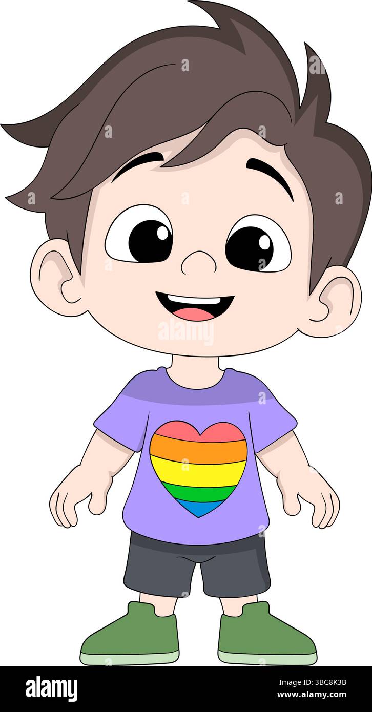 Cute cartoon illustration of a cheerful boy wearing a purple shirt with ...