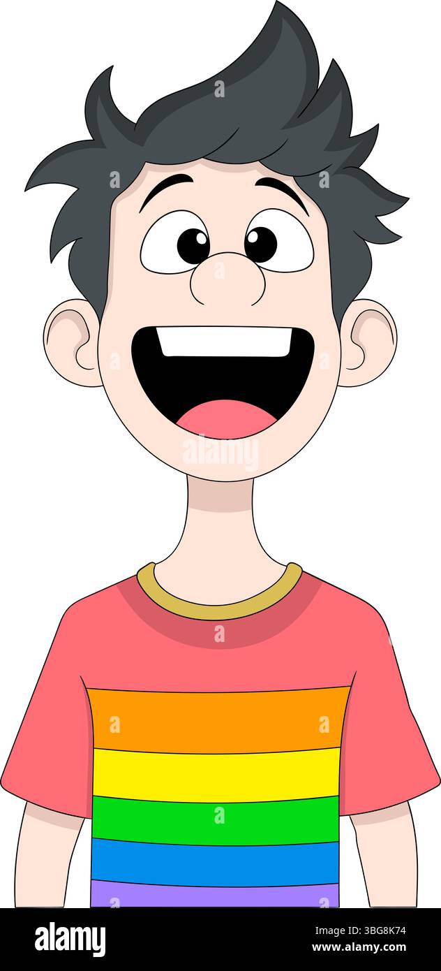 Fun and cheerful cartoon character of a boy with a wide smile, wearing ...