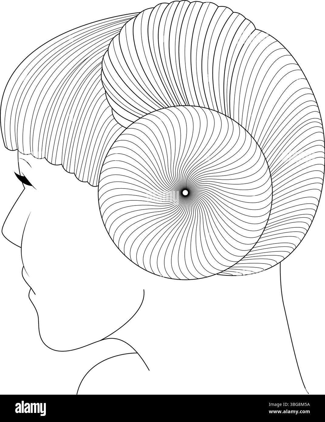 Black and white line art illustration of a woman's profile with an ...