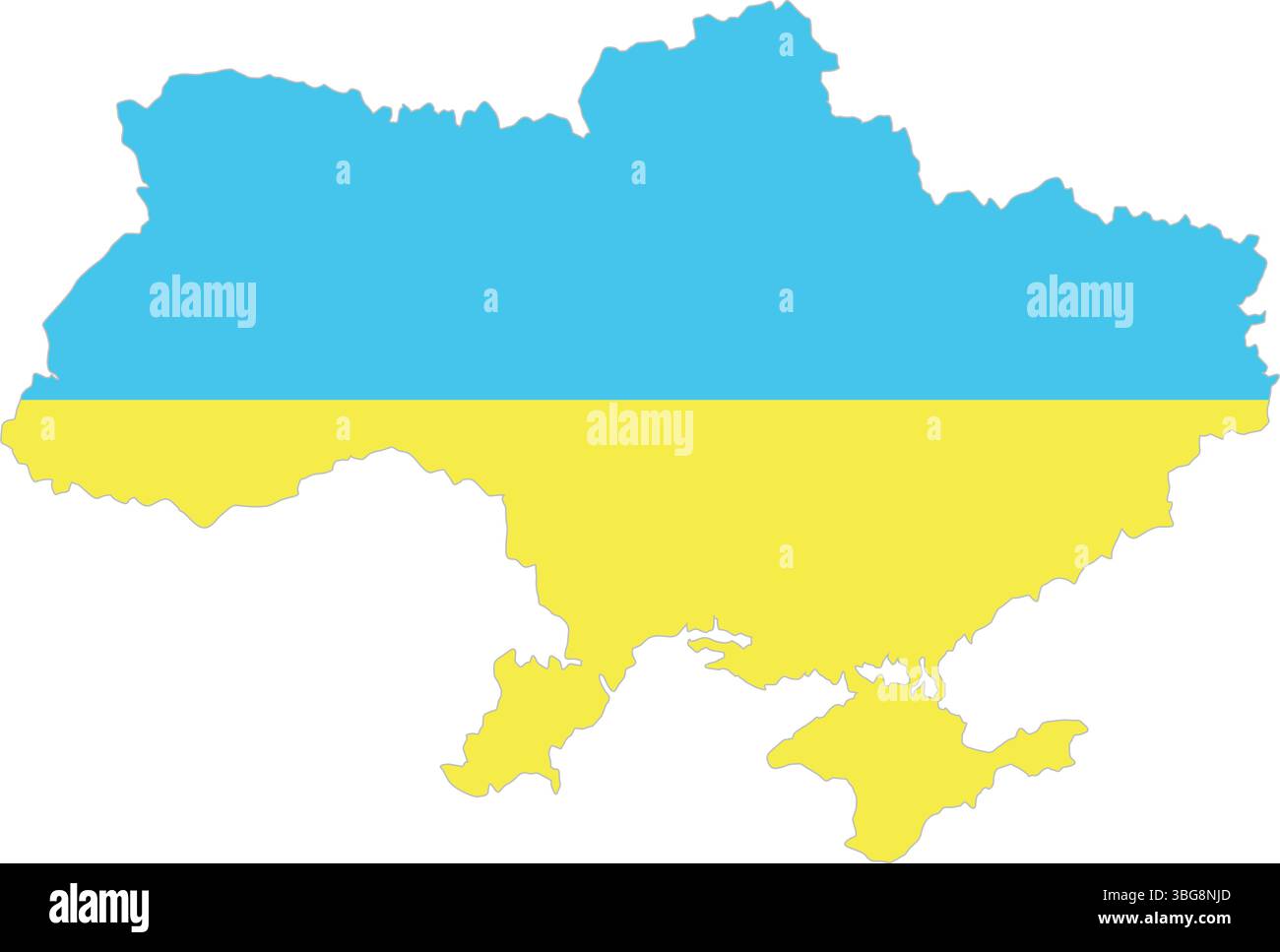 Ukrainian map in national flag colors isolated on white background ...