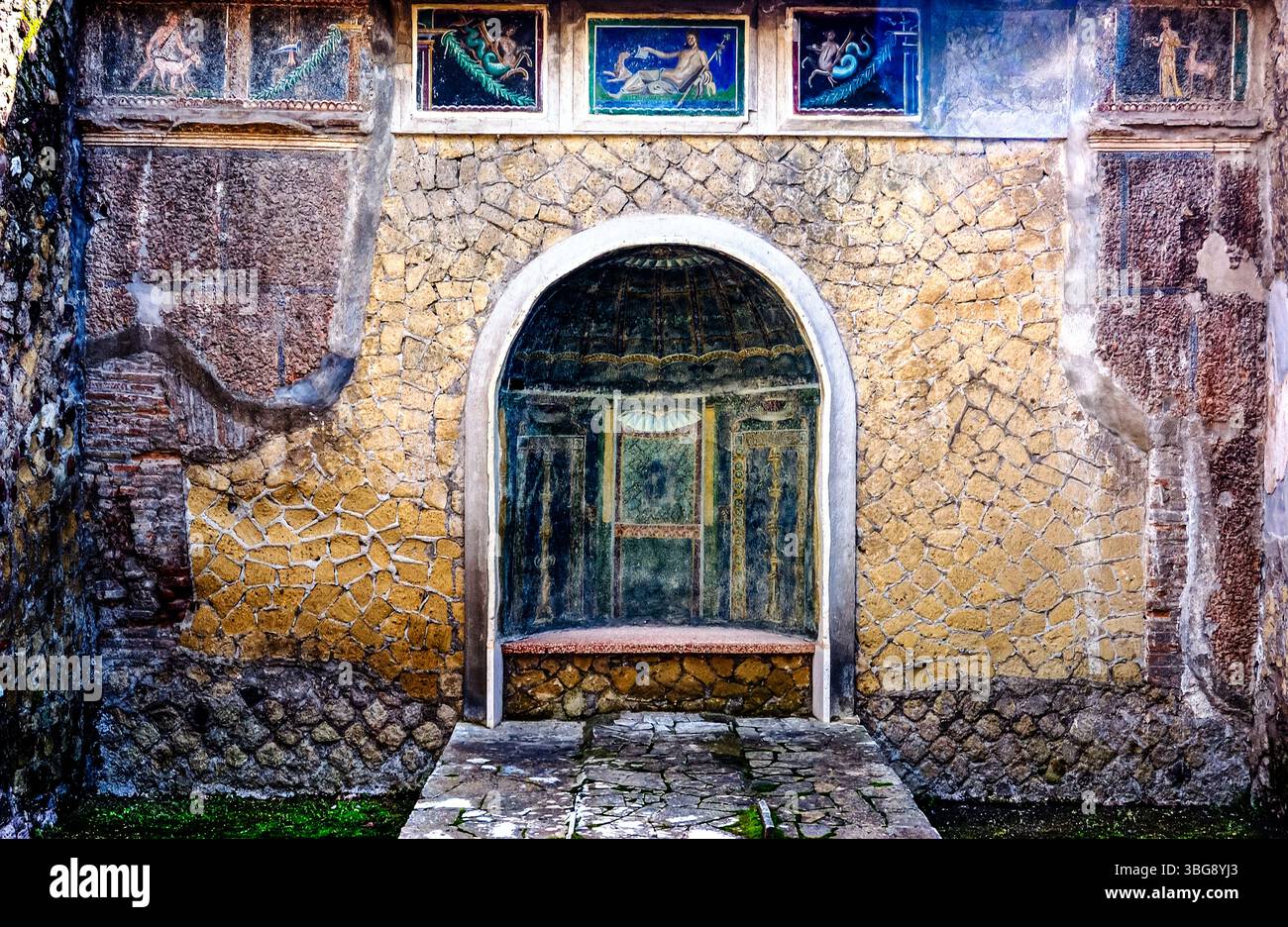 Details of frescos in the Roman city of Herculaneum which was destroyed ...
