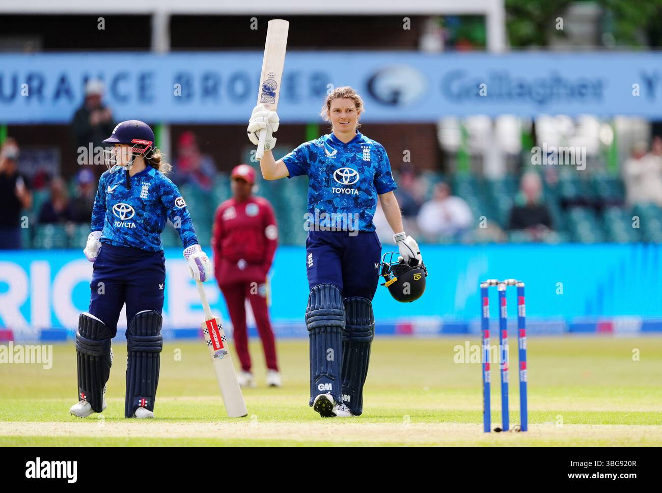 England's Amy Jones celebrates hitting a century during the second One ...