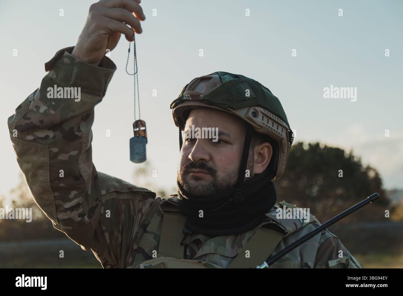 Sad Soldier Remembering His Lost Friends Stock Photo - Alamy