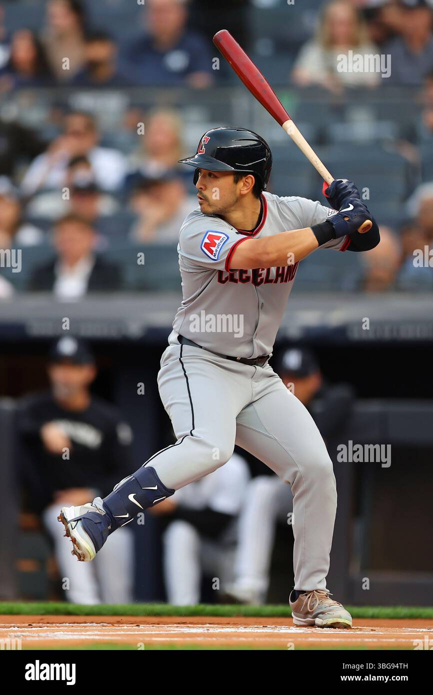 BRONX, NY - JUNE 03: Steven Kwan #38 of the Cleveland Guardians at bat ...
