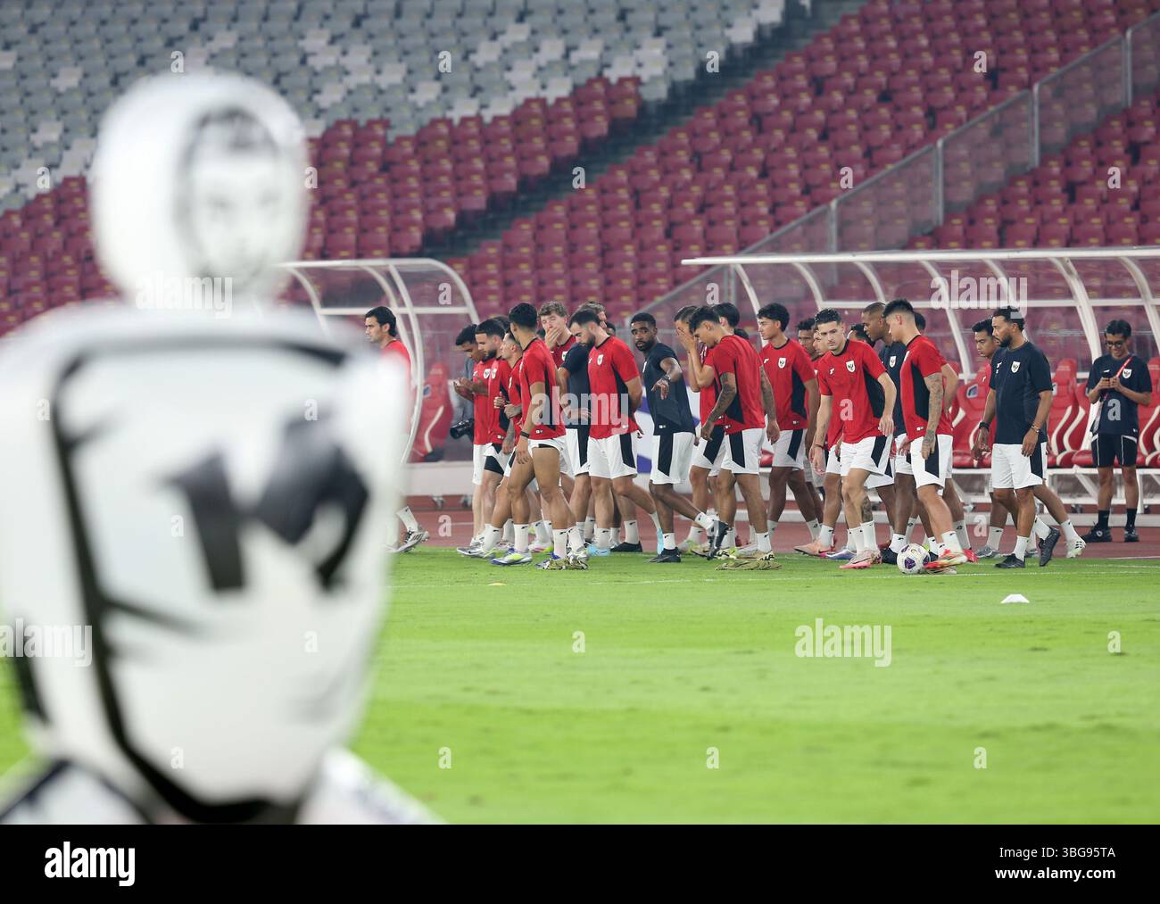 Jakarta. 4th June, 2025. Players of Indonesia attend a training session ...