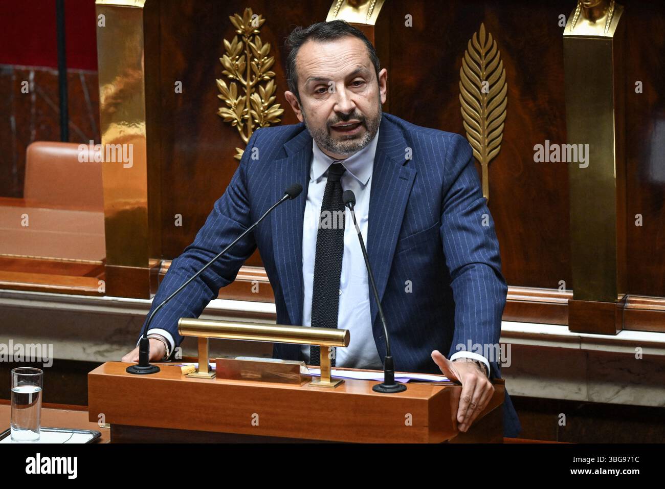French MP for the “Rassemblement National” Sebastien Chenu speaks ...