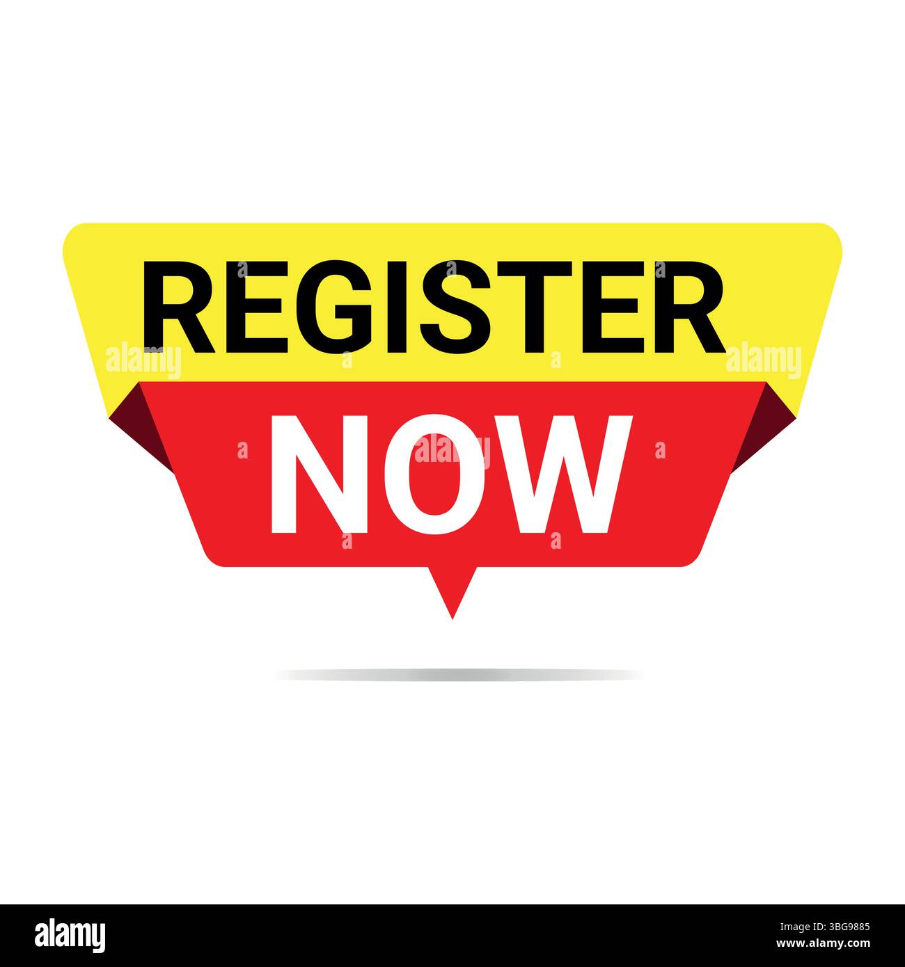 register now banner with yellow and red folded ribbon design and bold ...
