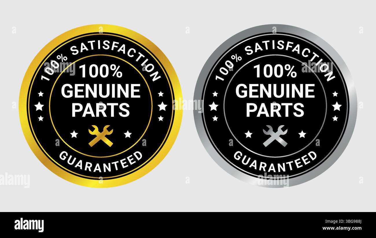 100% satisfaction guaranteed badges for genuine parts with wrench icon ...