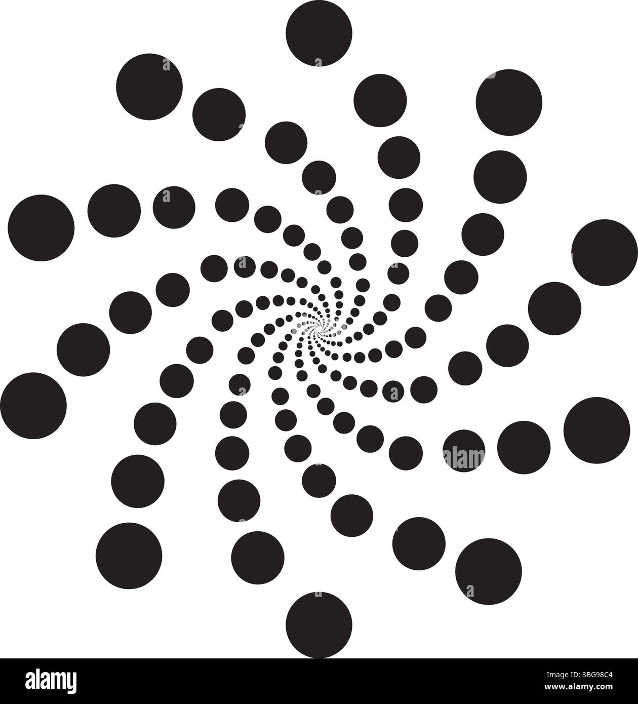 Optical illusion with black squares in a spiral pattern on a white background. The design ...