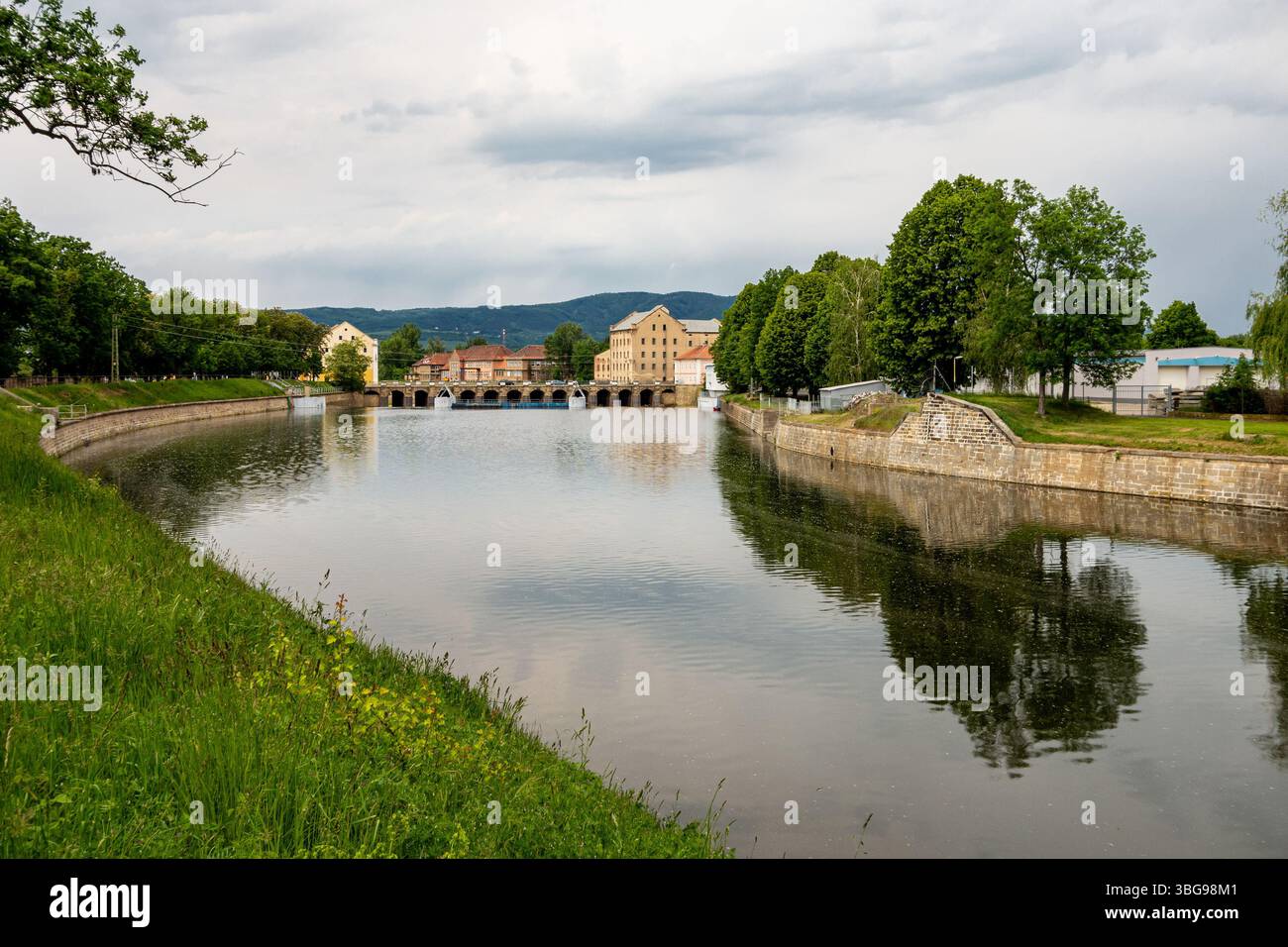 Sandstone bridge across the Ohre river in the Terezin town in Czech ...