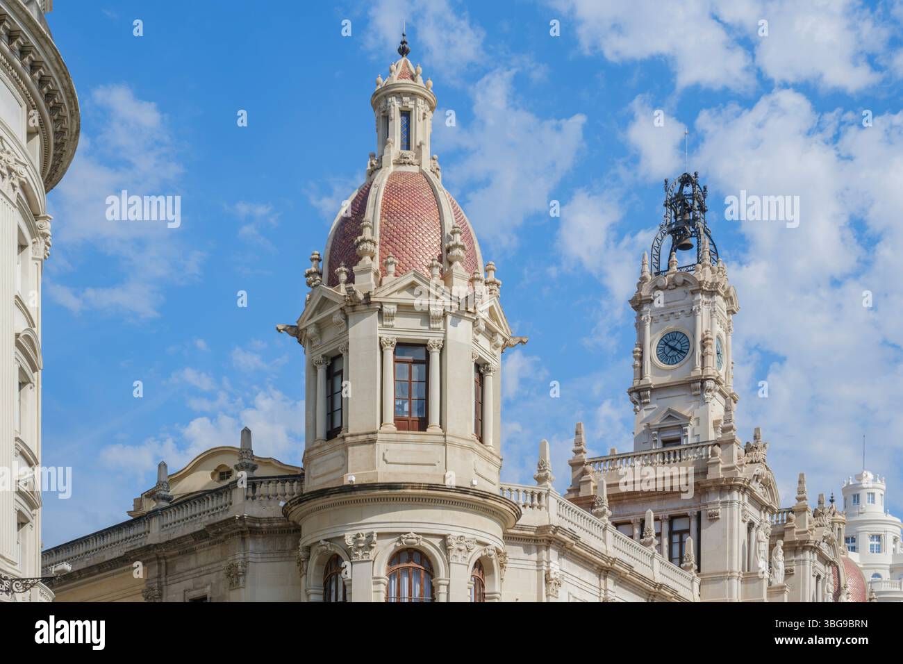 Grand Valencia City Hall With Ornate Dome And Clock Tower. Historic ...