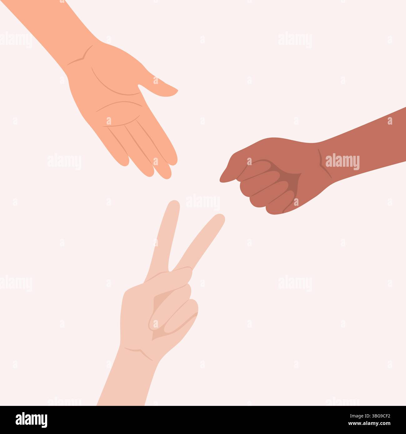 Hands of different skin tones playing rock paper scissors game. Flat vector illustration Stock ...