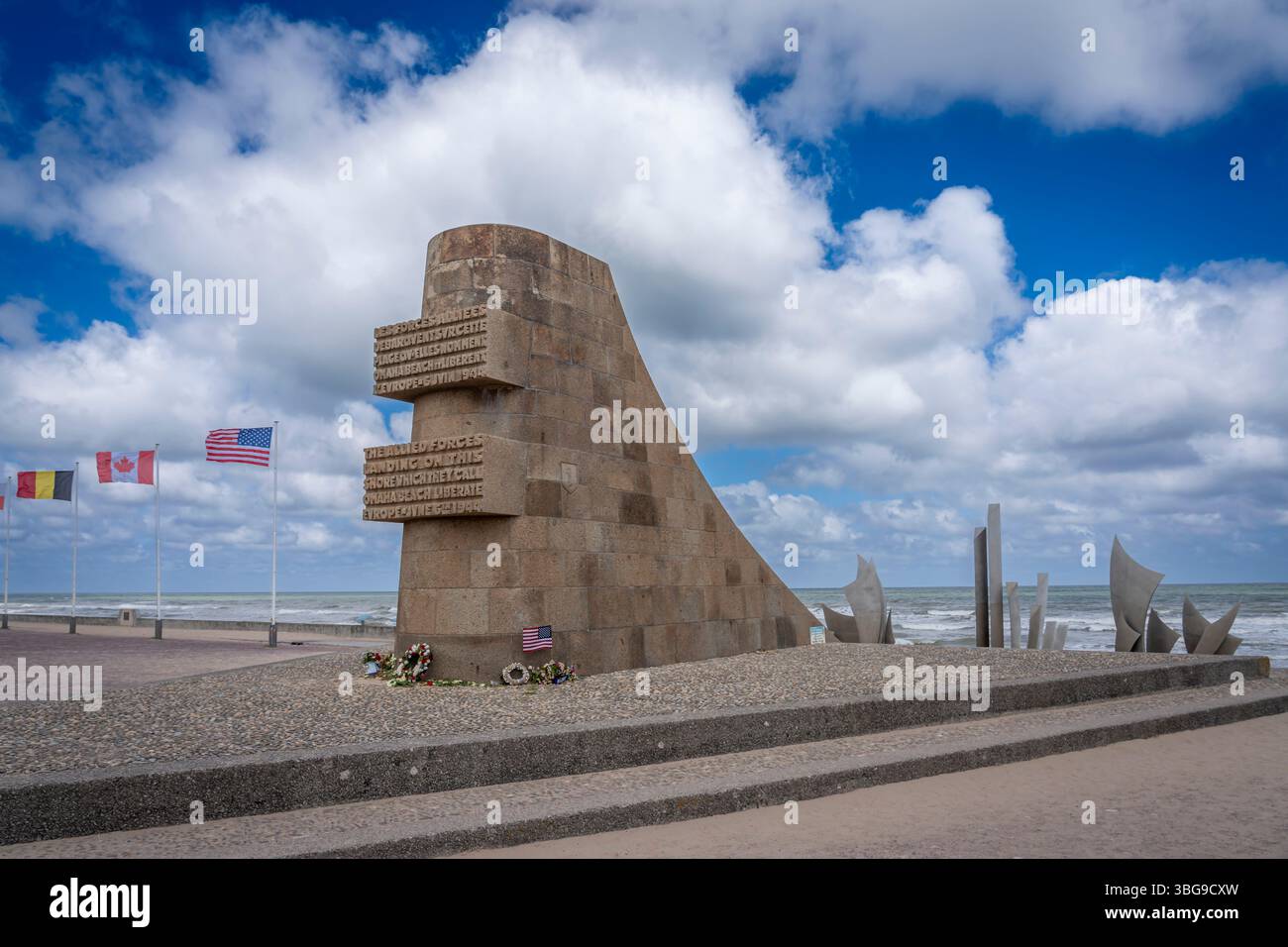 Omaha Beach, France - 05 16 2025: Signal Monument. Panoramic view of ...