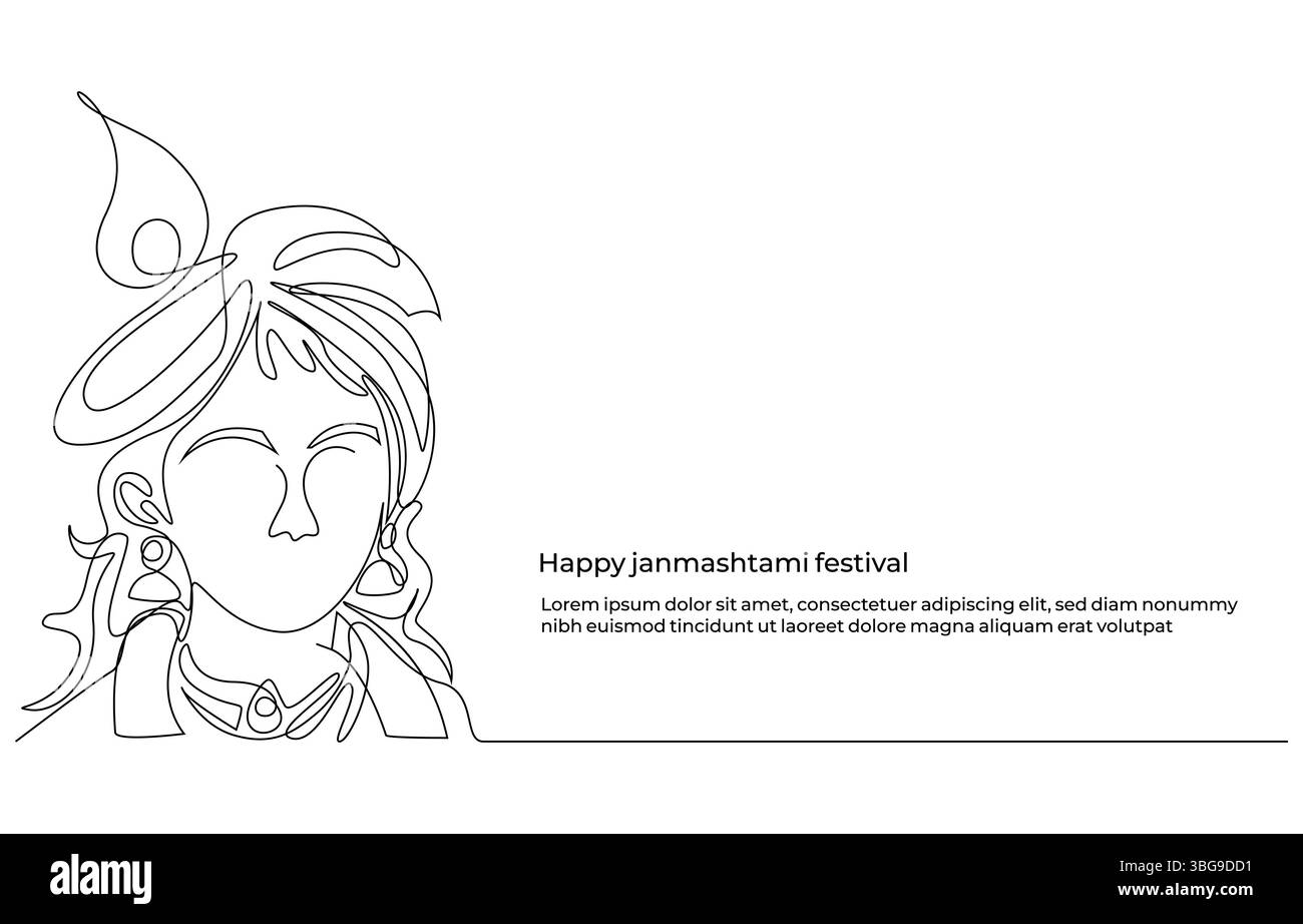 Happy Janmashtami Festival Line Art, Continuous Line Drawing of an ...