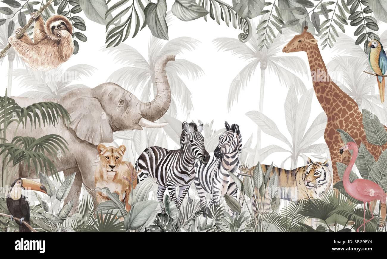 Grand Safari Animals Wallpaper: Elephant, Zebra, Tiger, Giraffe, Birds ...