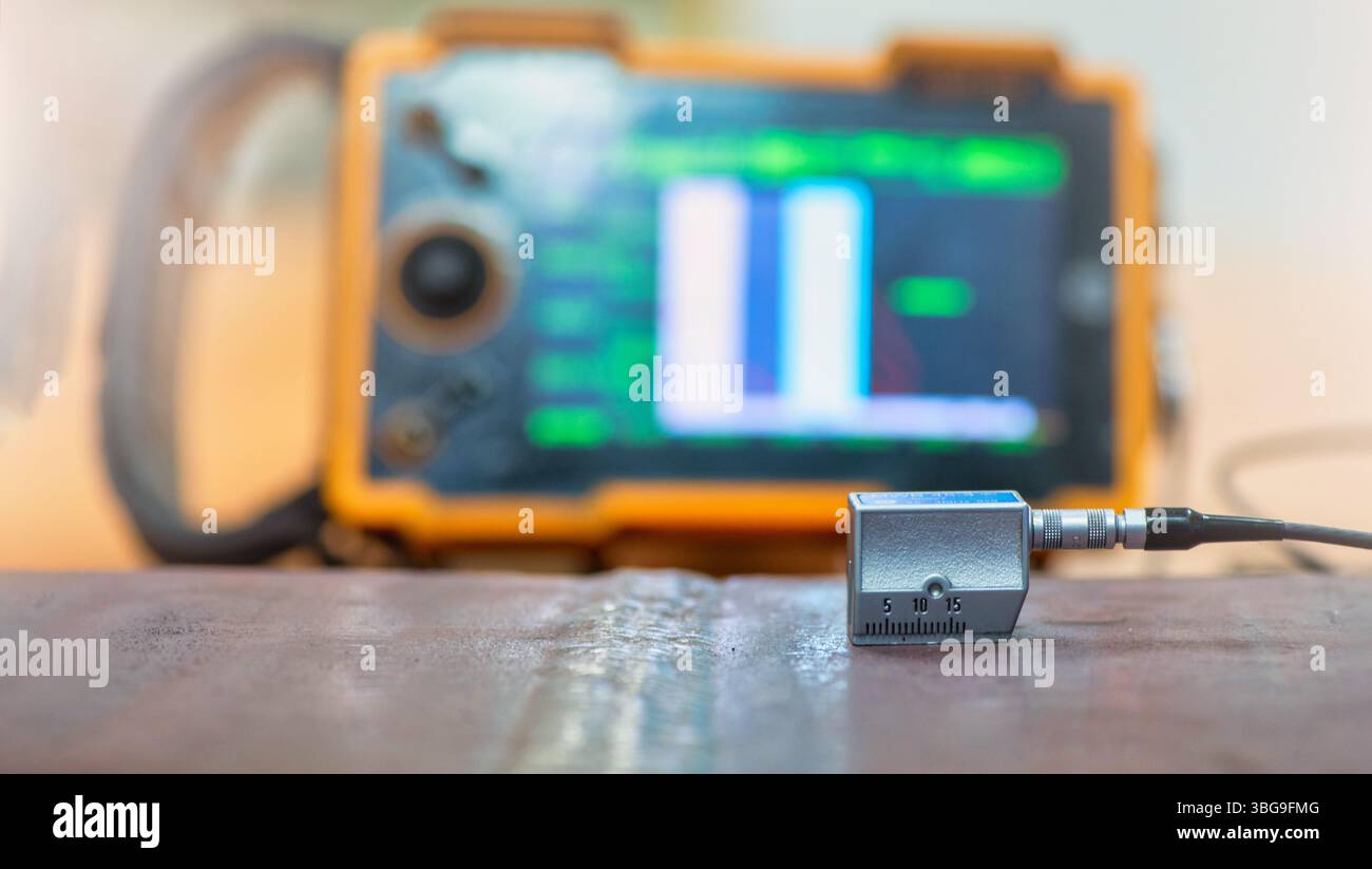 Inspector use ultrasonic testing machine for inspection defect in steel ...