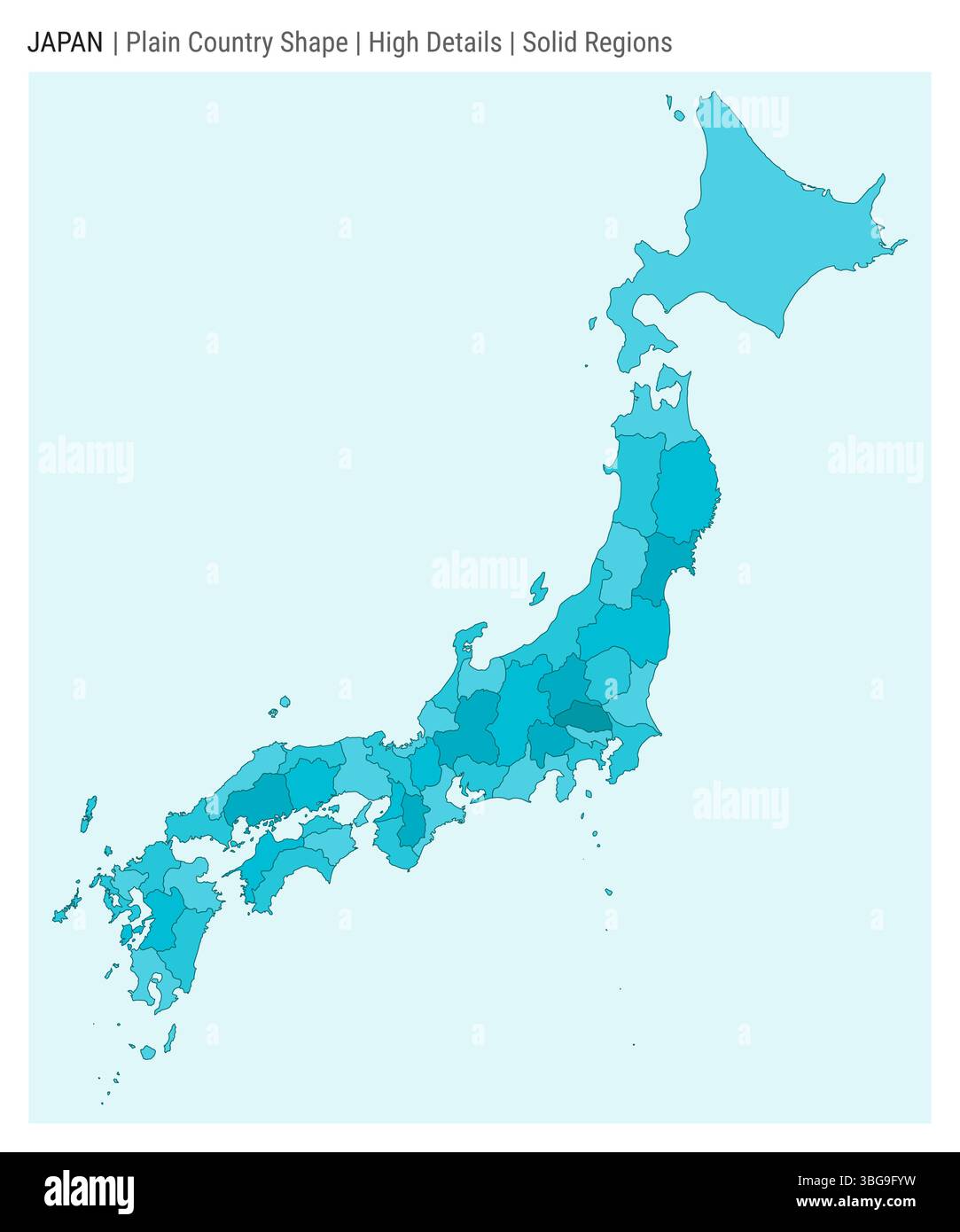 Japan plain country map. High details. Solid regions style. Shape of ...