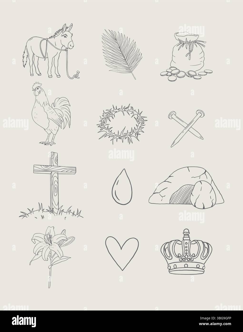 Christian Line Symbols Sketch, Religion Hand Drawn Art, Biblical ...