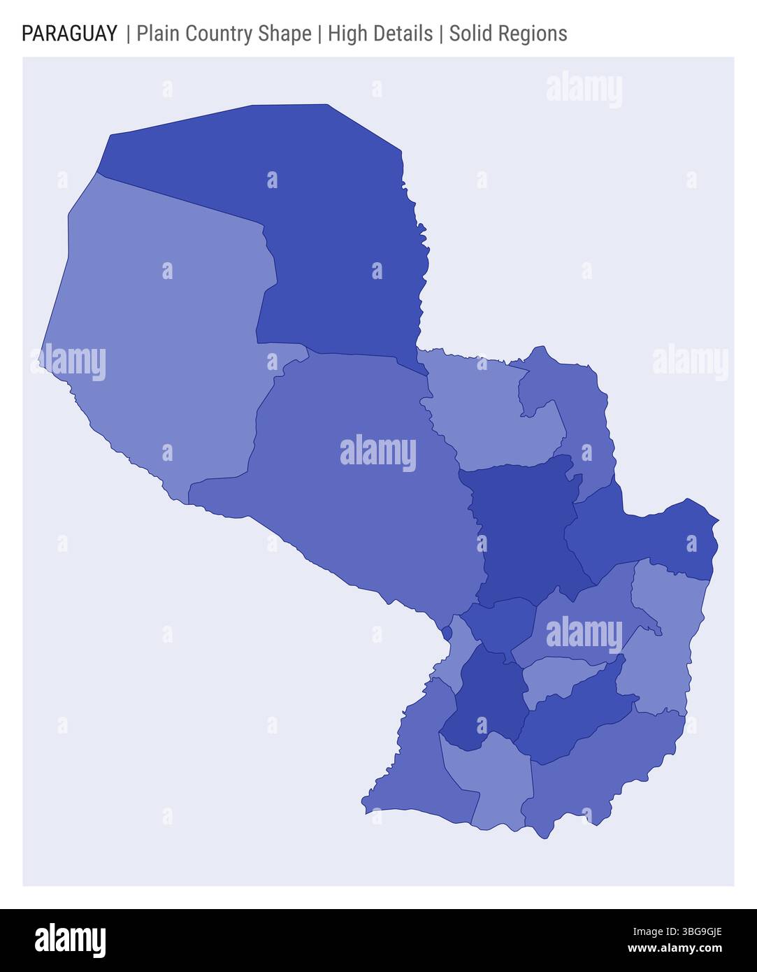 Paraguay plain country map. High details. Solid regions style. Shape of ...
