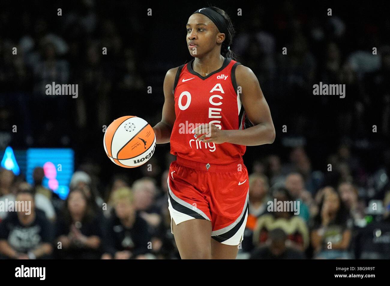Las Vegas Aces guard Jackie Young (0)) plays against the Los Angeles ...