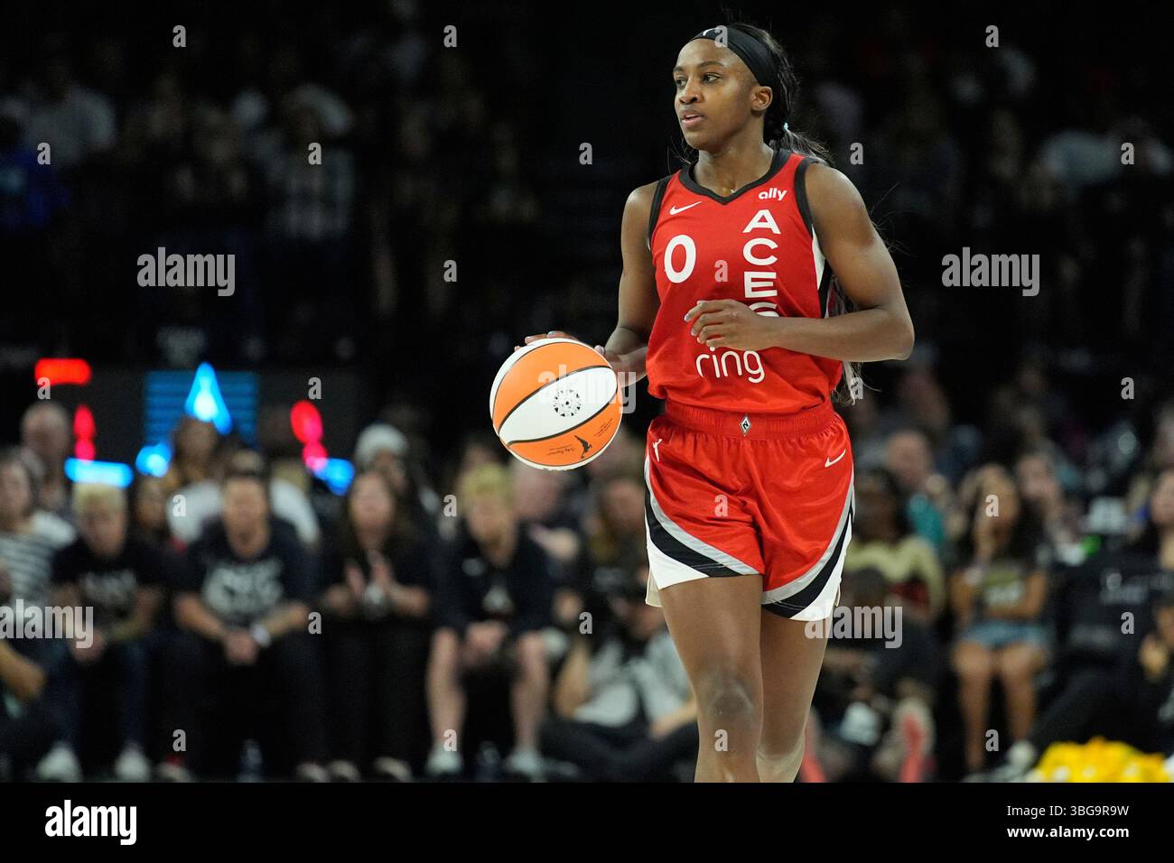 Las Vegas Aces guard Jackie Young (0)) plays against the Los Angeles ...