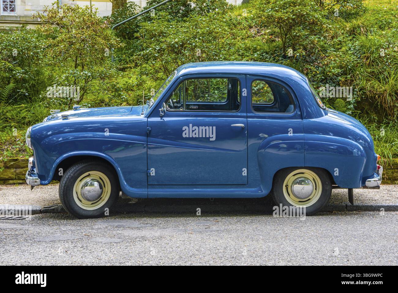 BADEN BADEN, Germany - JULY 2019: blue AUSTIN A30 small family car ...